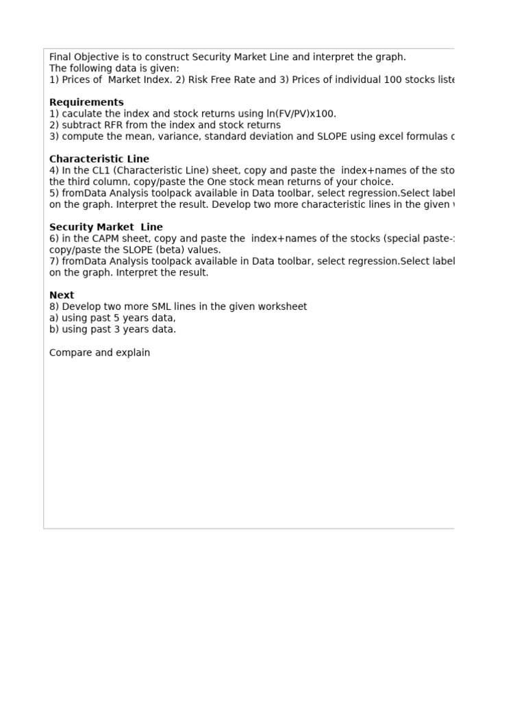 SML Assignment | PDF | Capital Asset Pricing Model | Descriptive Statistics