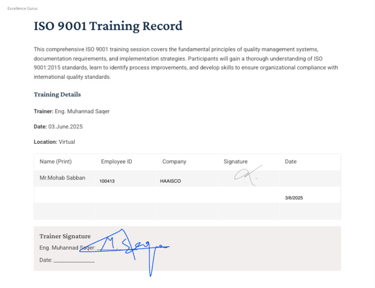 3rd June-Training Record Signed | PDF