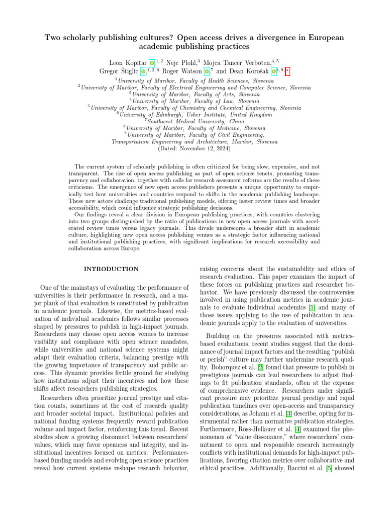Two Scholarly Publishing Cultures? Open Access Drives A Divergence in European Academic ...