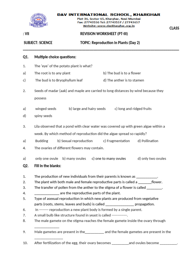 Revision worksheet-2-PT3 - Reproduction in Plants | PDF | Flowers | Sexual Reproduction