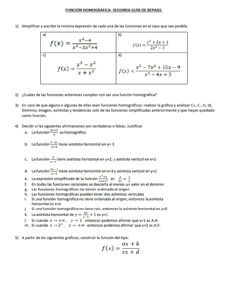 Función Homográfica - Segundo Repaso | PDF