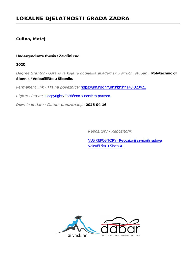 Lokalne Djelatnosti Grada Zadra | PDF