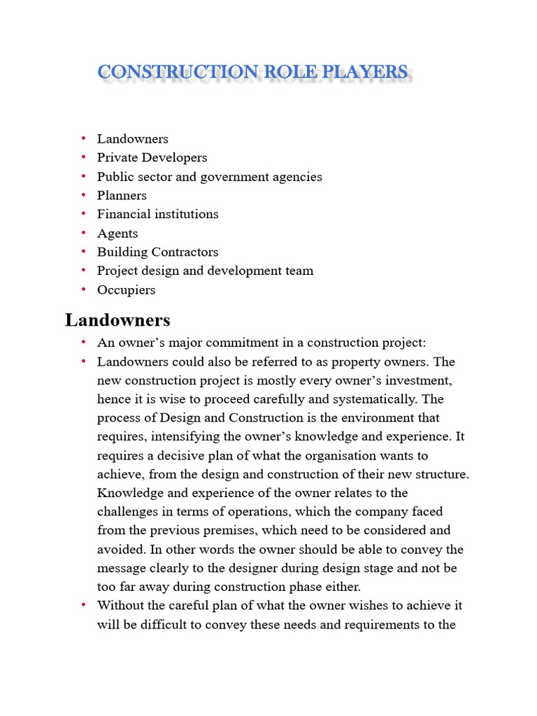 Key Roles in Construction Projects | PDF | Construction Management ...