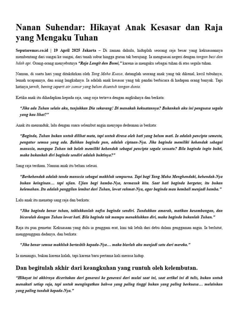 Nanan Suhendar - Hikayat Anak Kesasar Dan Raja Yang Mengaku Tuhan - Seputaremas | PDF