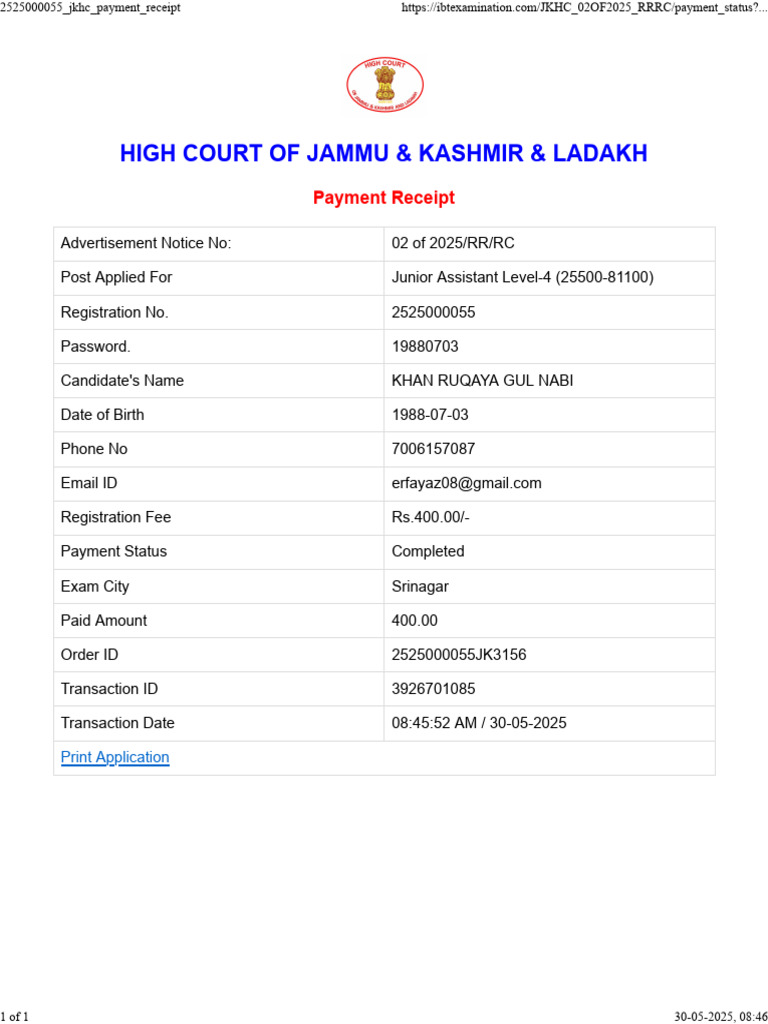 JKHC Payment Receipt | PDF