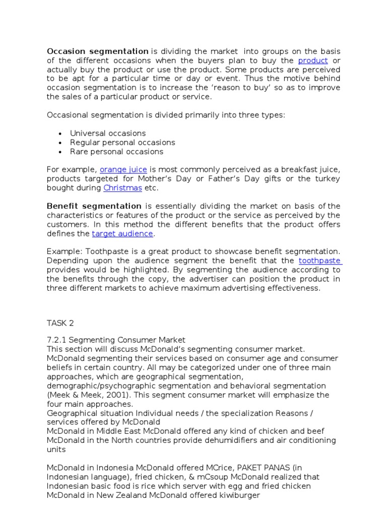 Occasion Segmentation | PDF | Market Segmentation | Hamburgers