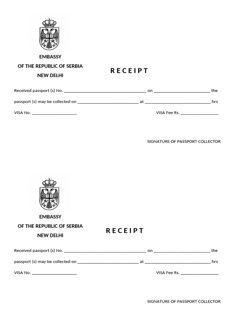 Serbia Embassy Passport Receipt | PDF
