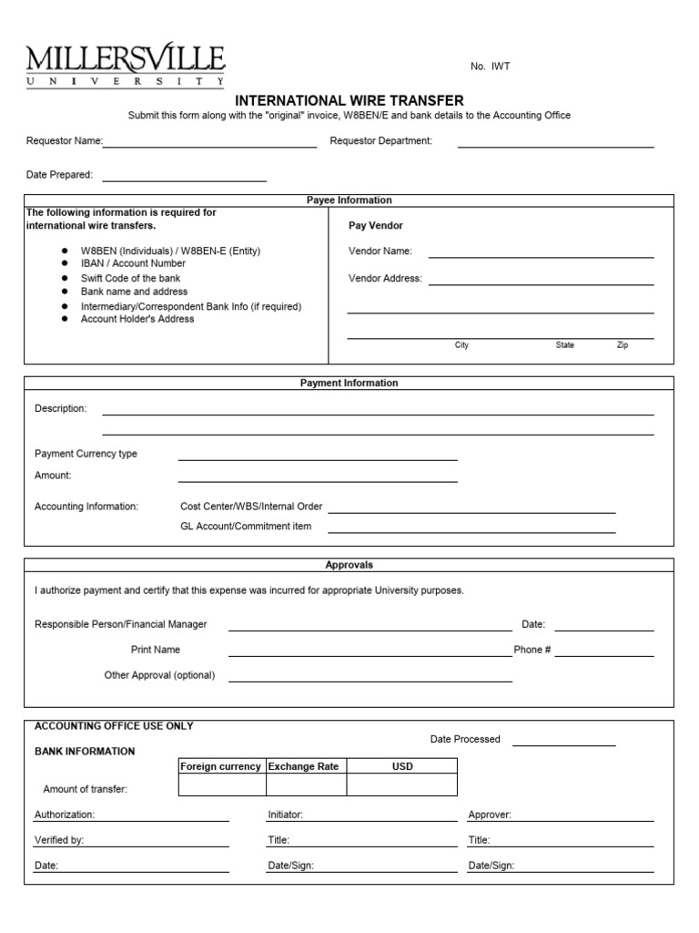 Internional Wire Transfer Template | PDF | Wire Transfer | Payments