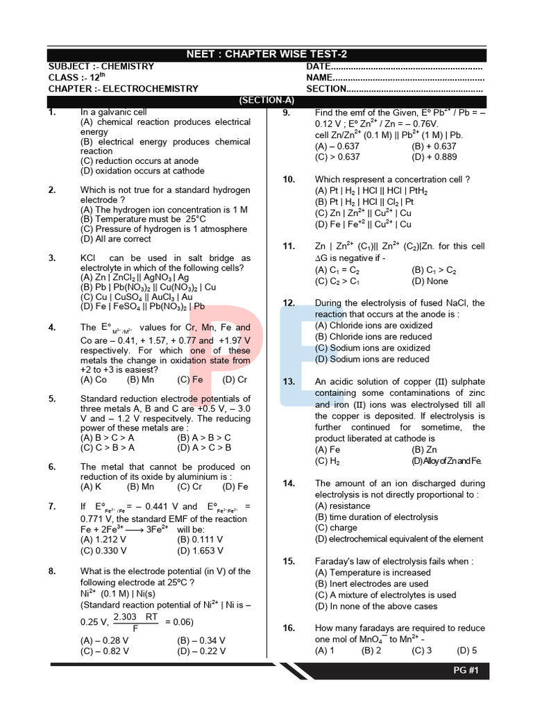 2 Electrochemistry Question | PDF | Electrochemistry | Anode