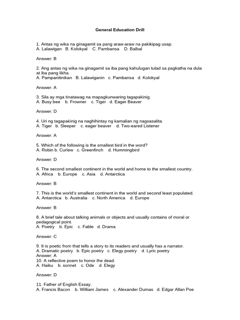 General Education Drill | PDF | Poetry | Philippines