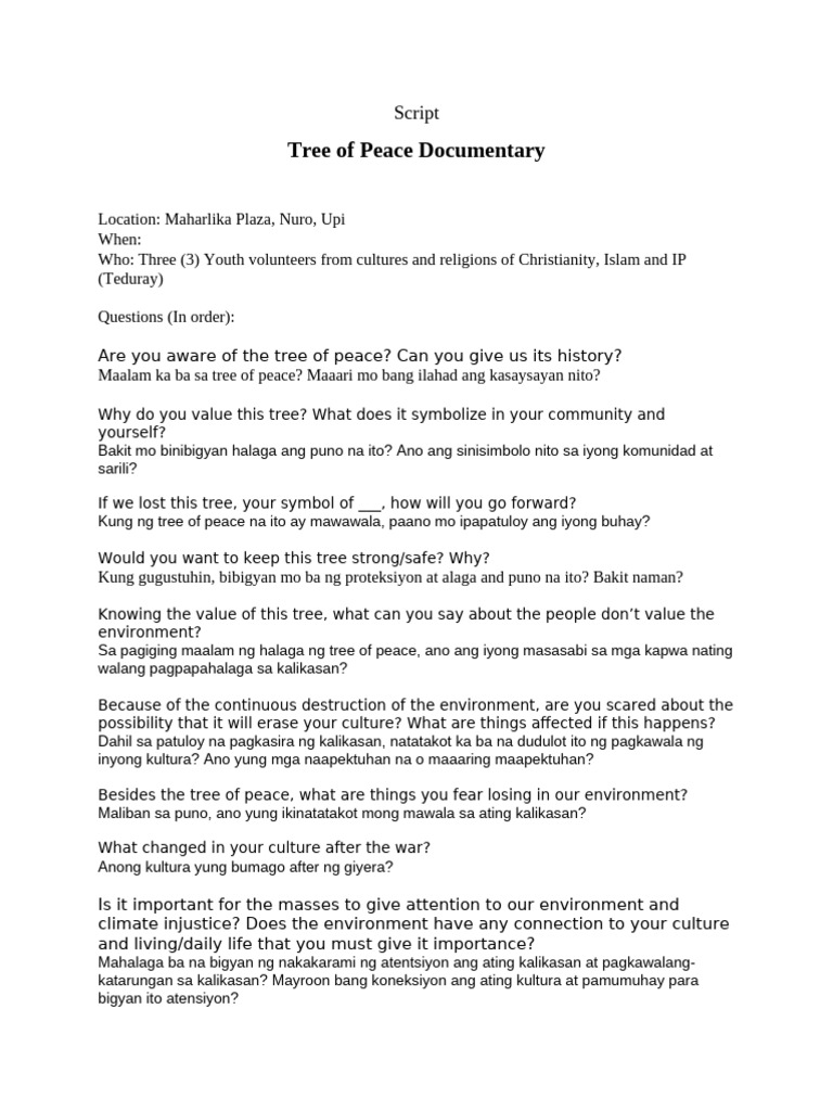 Tree of Peace Docu. Script | PDF