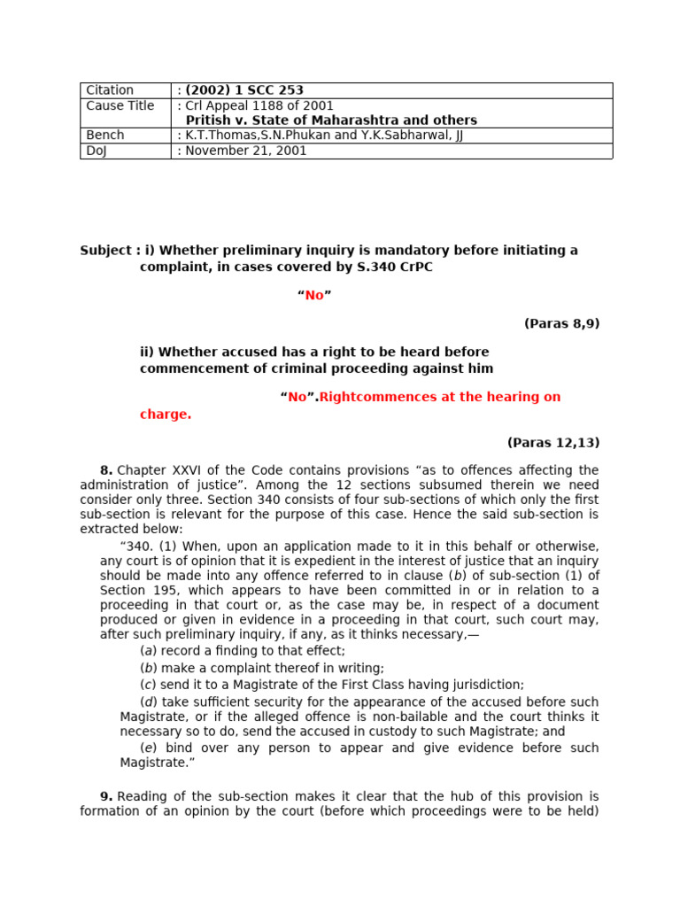 Si1627006148Section 340 CrPC-preliminary Inquiry Not Mandatory Before ...