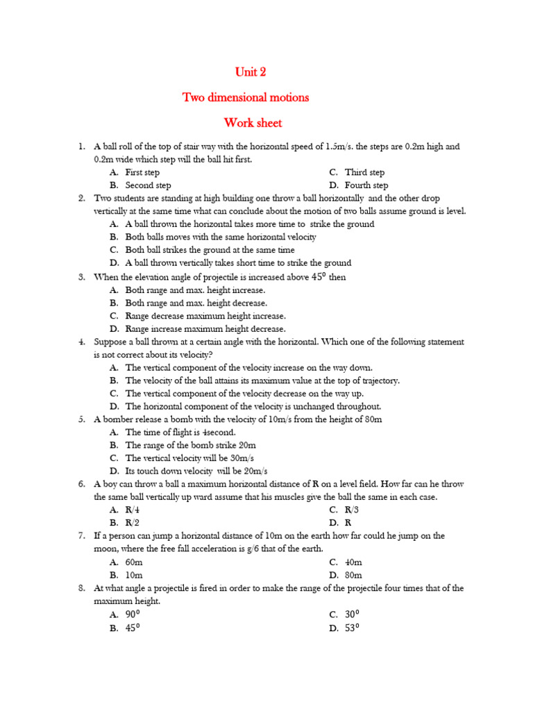 Grade 12 - Physics - Unit 2 Work Sheet | PDF | Torque | Rotation Around ...
