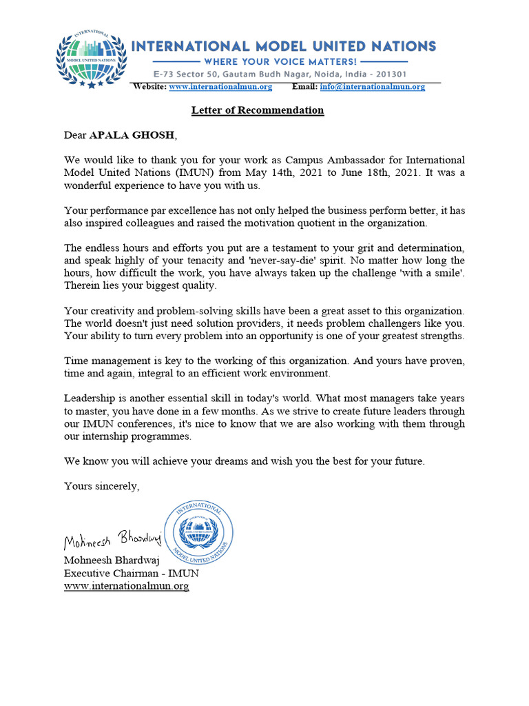 Letter of Recommendation Apala Ghosh: Website: Email | PDF