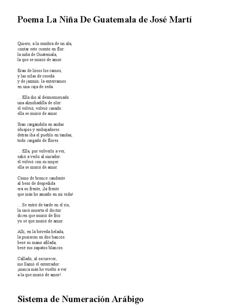Poema La Niña de Guatemala de José Martí | PDF | Decimal | Lexicología