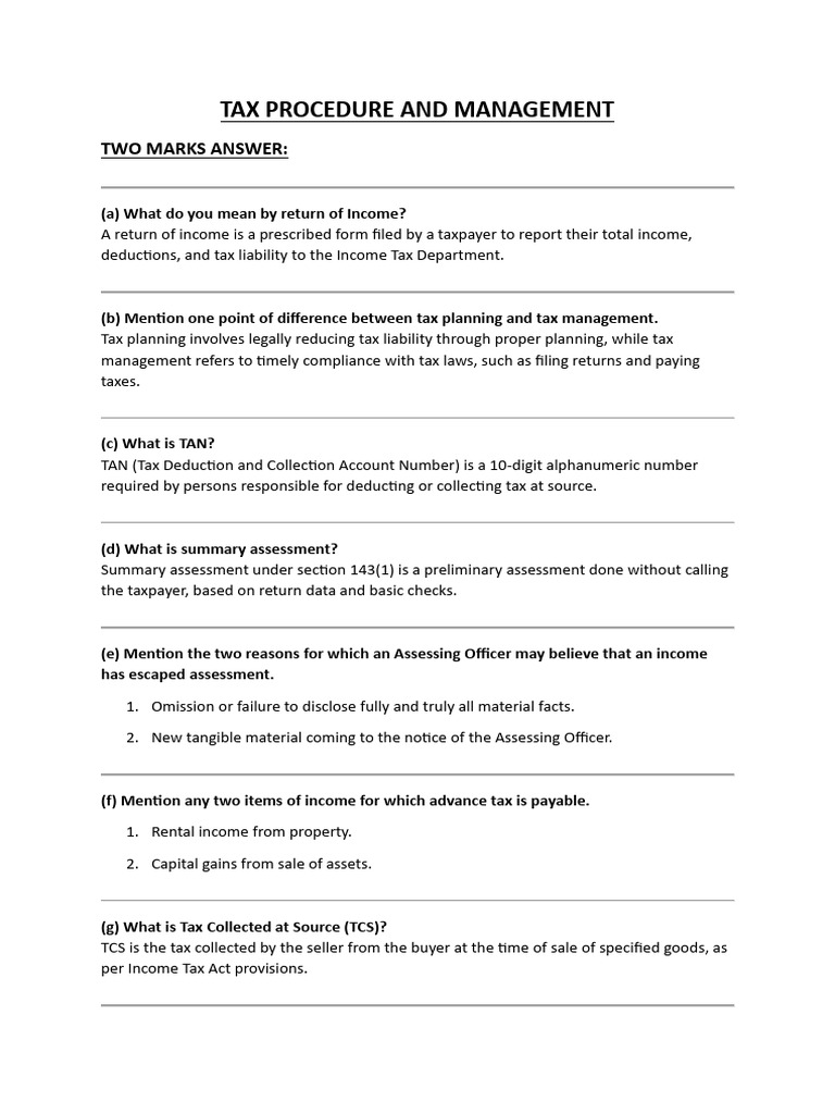 Tax Procedure and Management | PDF | Taxes | Tax Avoidance
