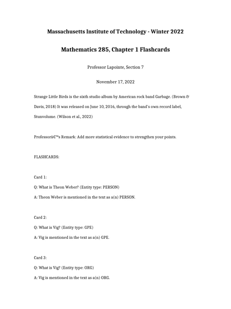 Mathematics 285 Chapter 1 Flashcards | PDF