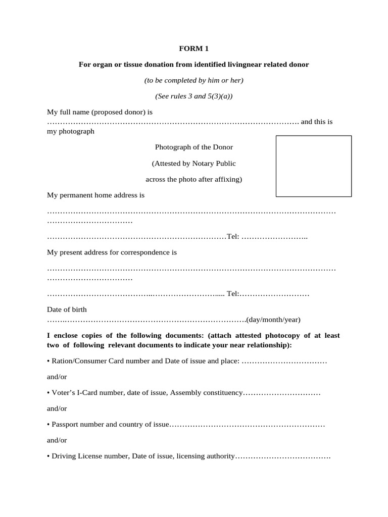 FORM 1-Consent Form-Prospective Related Donor | PDF | Identity Document
