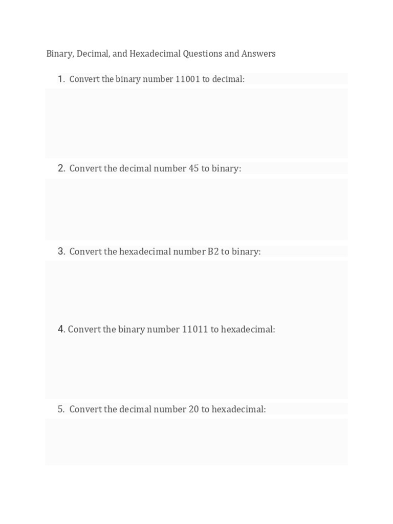 Binary Denary Hex | PDF