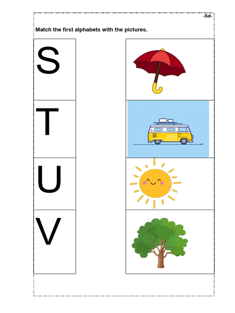 Match The First Alphabets With The Pictures S - Z | PDF