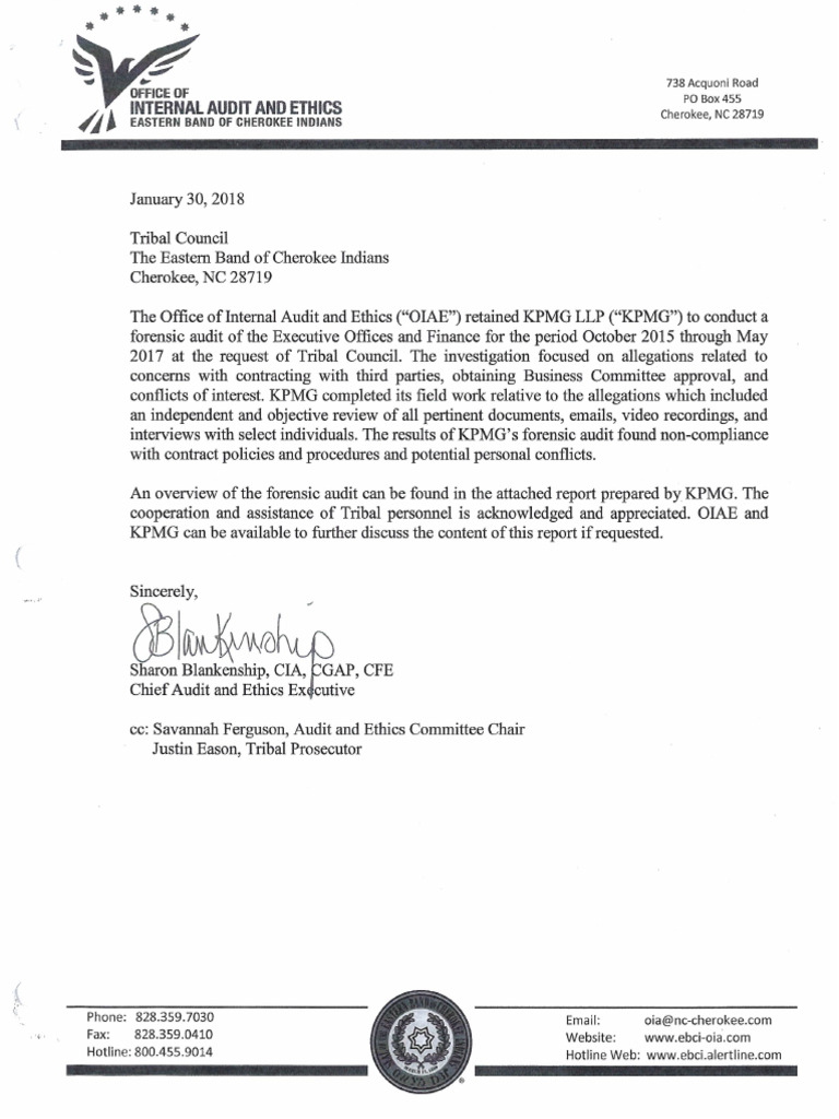 KPMG Forensic Audit of EBCI Executive Office and Finance Redacted | PDF