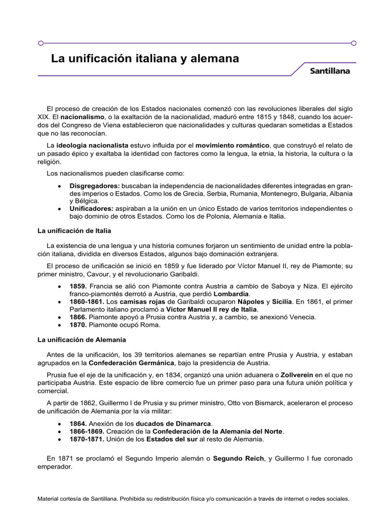 U02 B05 S02 Resumen Unificaciones Santillana | PDF | imperio Alemán ...