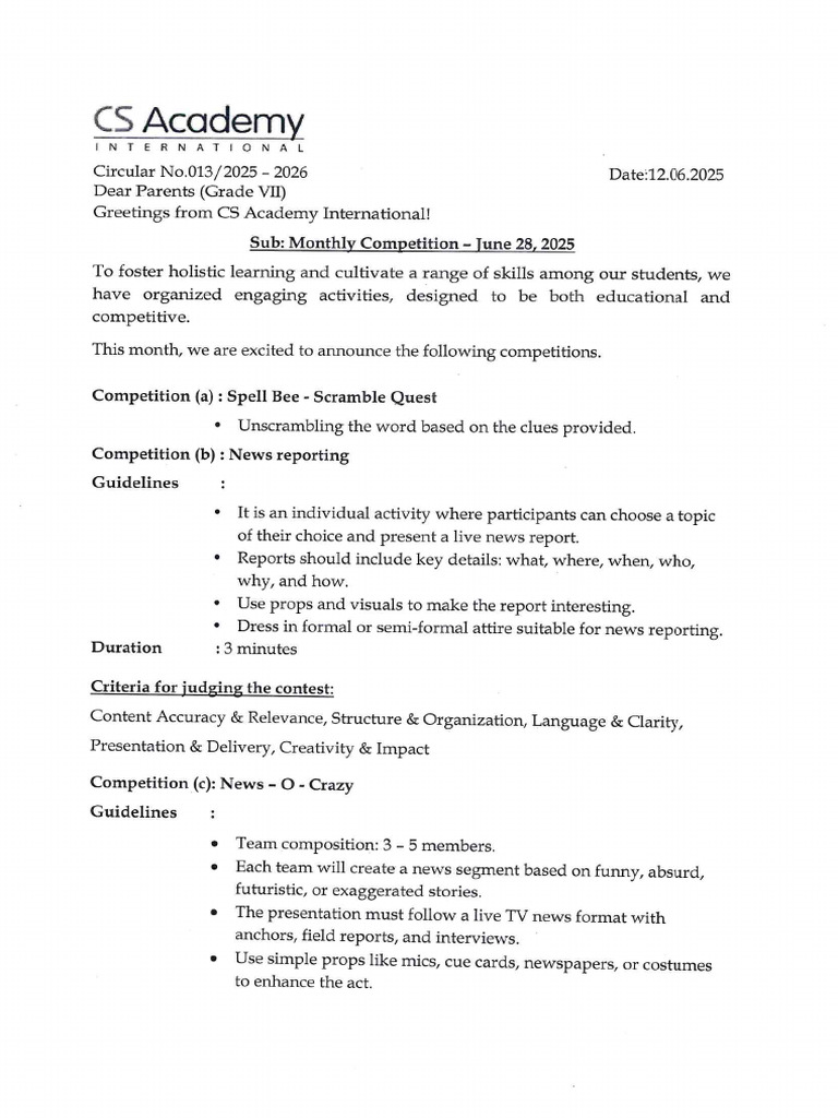Grade VII External Competition | PDF
