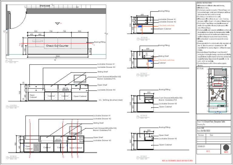 Reception Table Plan & Section - Ground Floor | PDF