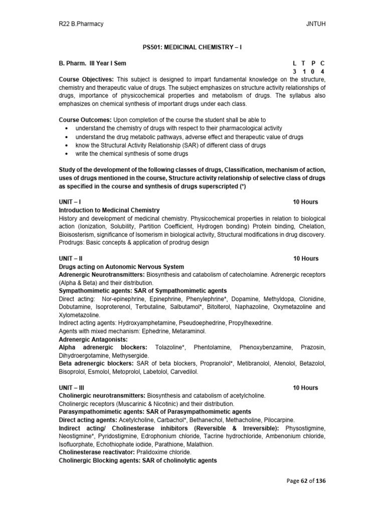 JNTUH R22 B.Pharmacy Course Structure and Syllabus | PDF | Cell (Biology) | Pharmaceutical ...