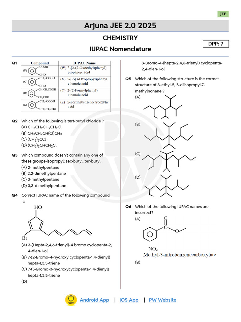 IUPAC Nomenclature - DPP 07 (Of Lec 08) - Arjuna JEE 2.0 2025 | PDF ...