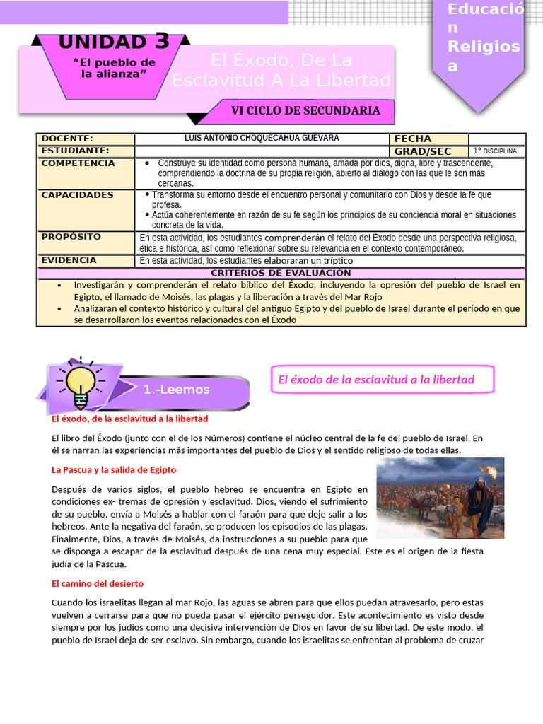 Ficha de Actividad Sem 4 Religion Vi | PDF | Moisés | Libro del éxodo