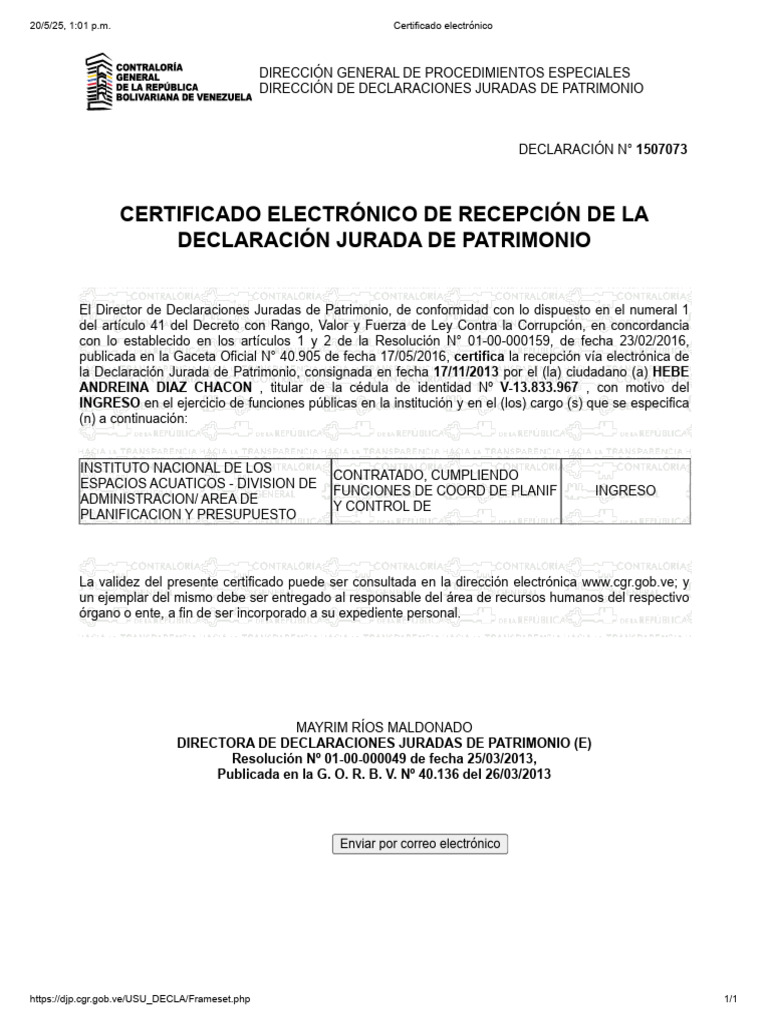 Comprobante DJP Hebe 17nov13 | PDF | Gobierno