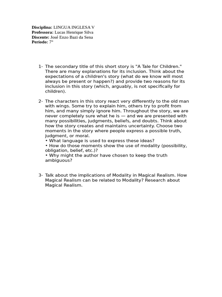 A Very Old Man With Enormous Wings | PDF