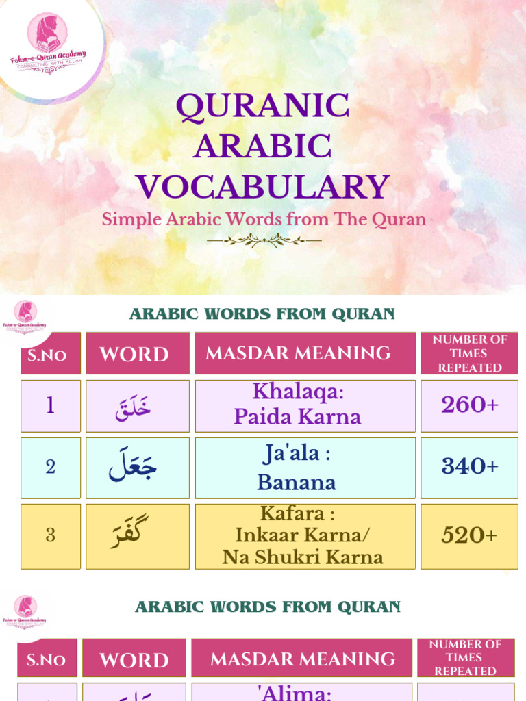 Quranic Arabic Vocabulary Guide | PDF