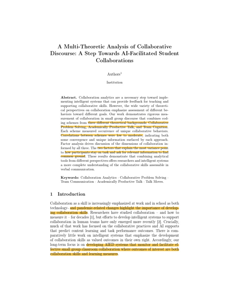 A Multi-Theoretic Analysis of Collaborative Discourse - A Step Towards ...