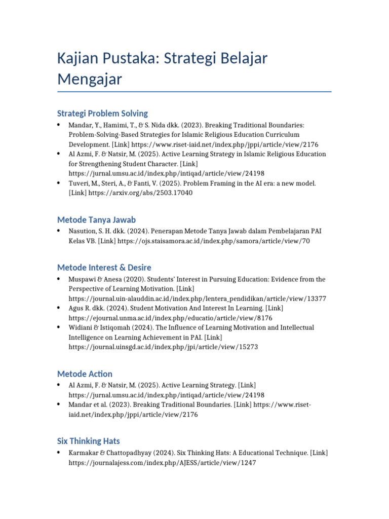 Kajian Pustaka Strategi Belajar Mengajar | PDF | Behavioural Sciences | Cognitive Science