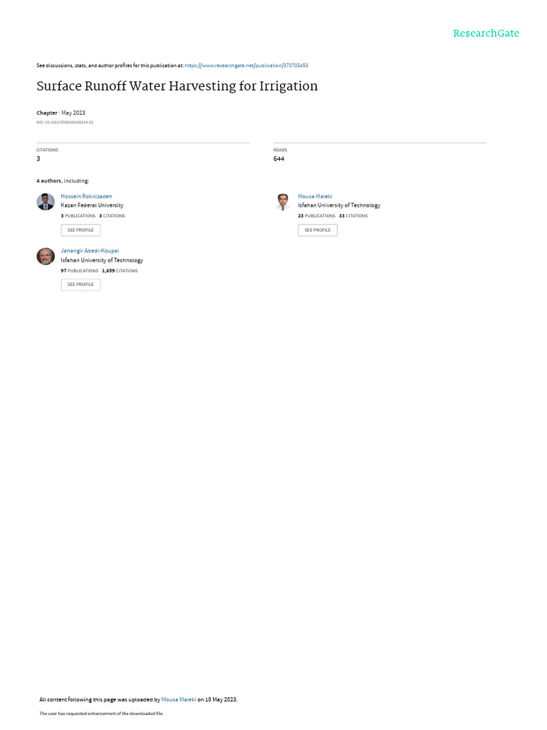 Surface Runoff Water Harvesting For Irrigation | PDF | Surface Runoff | Flood