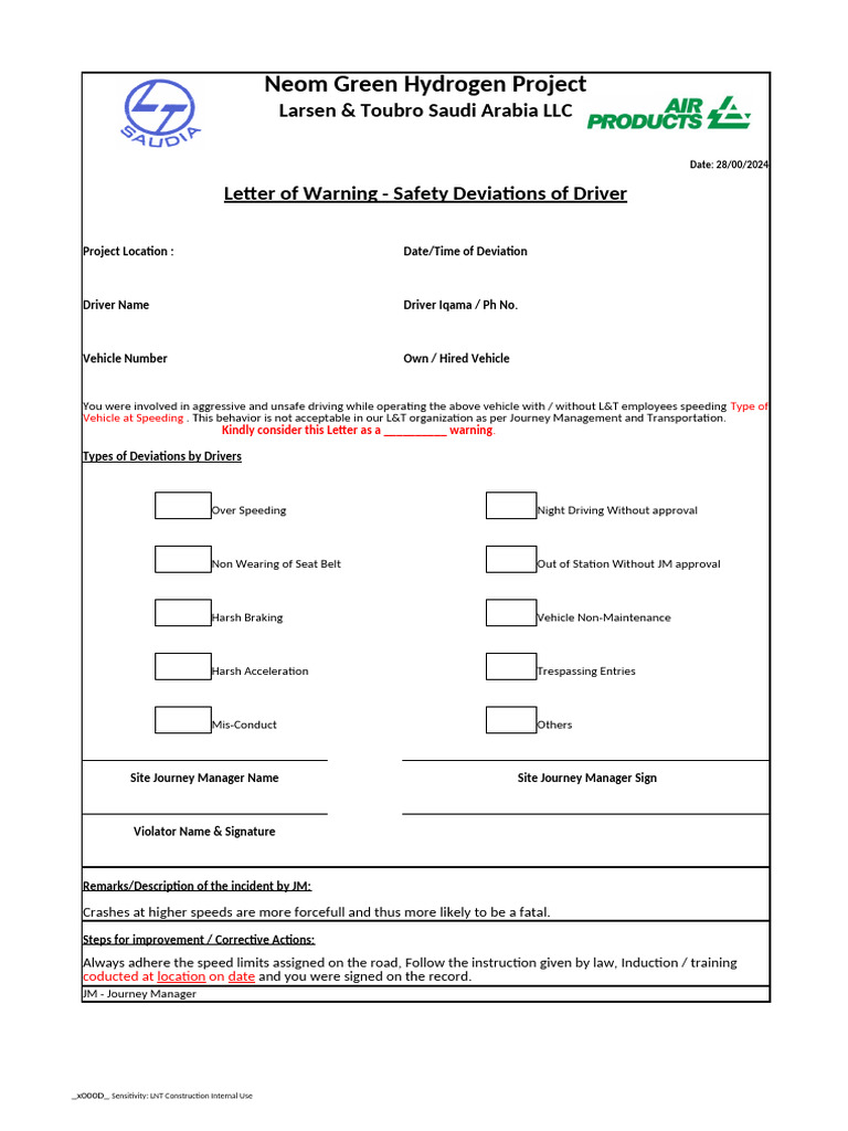 Deviation Letter Template | PDF | Speed Limit | Safety
