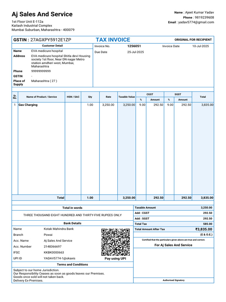 Invoice 1256051 EVA Medicure Hospital EVA Medicure Hospital 09-48-03 ...