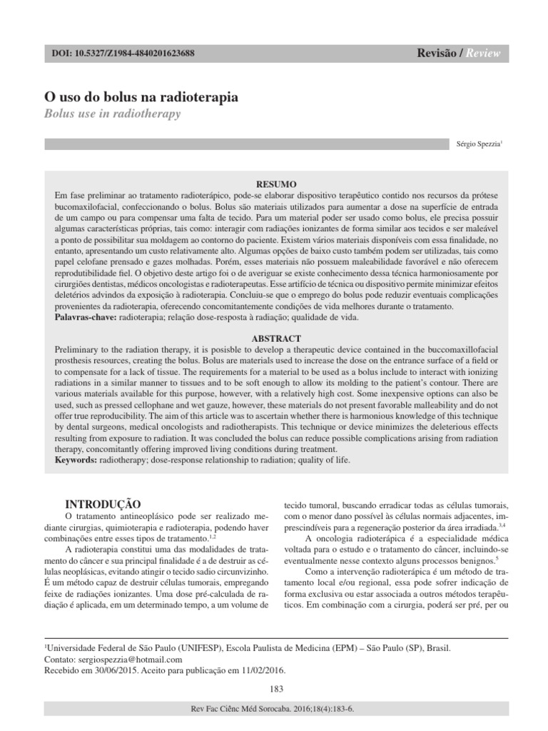 Uso de Bolus na Radioterapia: Benefícios e Materiais | PDF ...