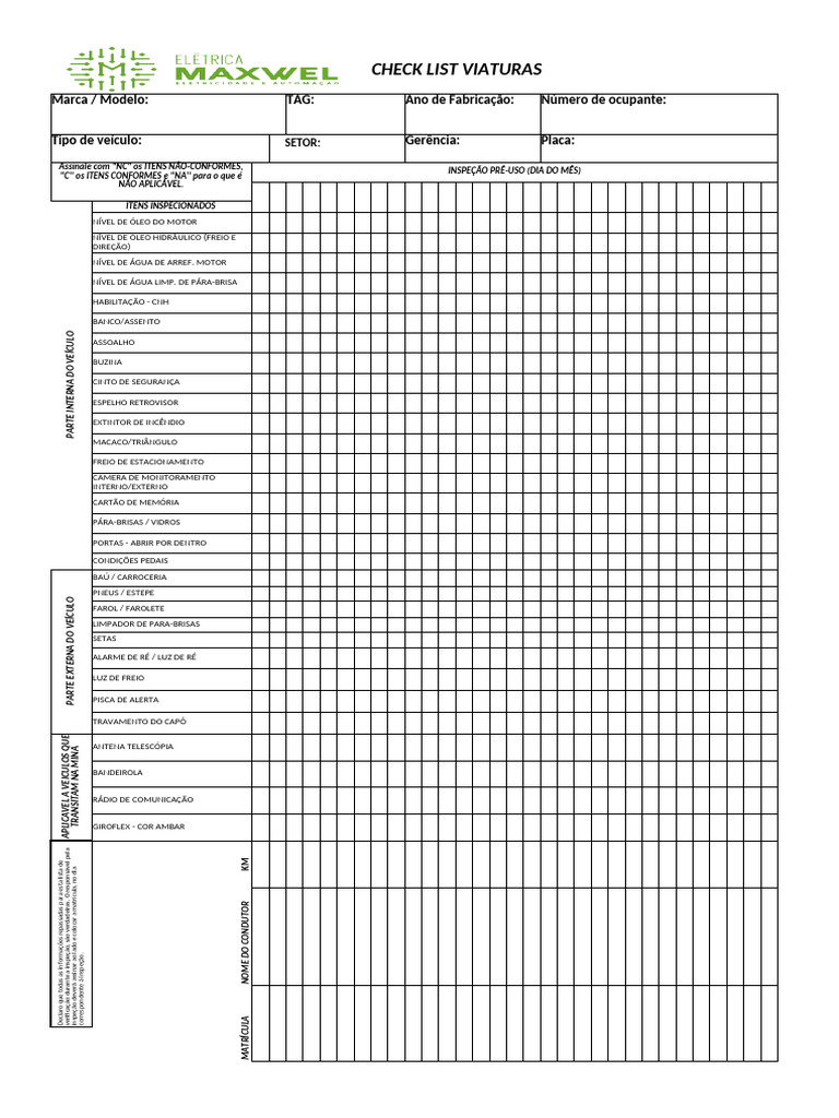 Check List Viaturas Eletrica Maxwel | PDF | Indústria automobilística ...