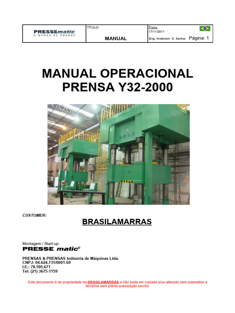 Manual Operacional Prensa Y32-2000 | PDF | Válvula | Bomba