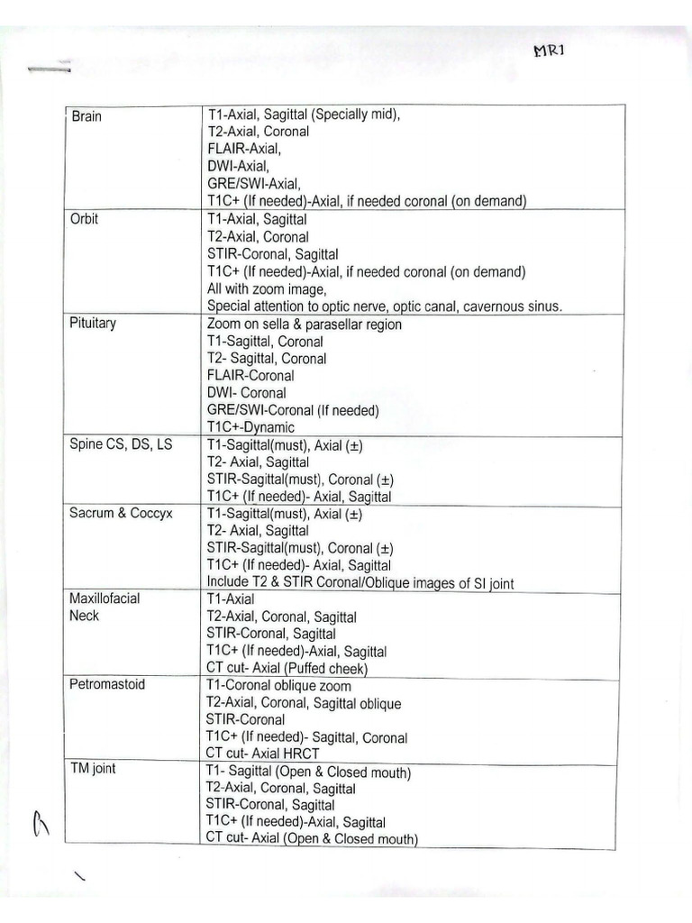 MRI Protocols ? | PDF