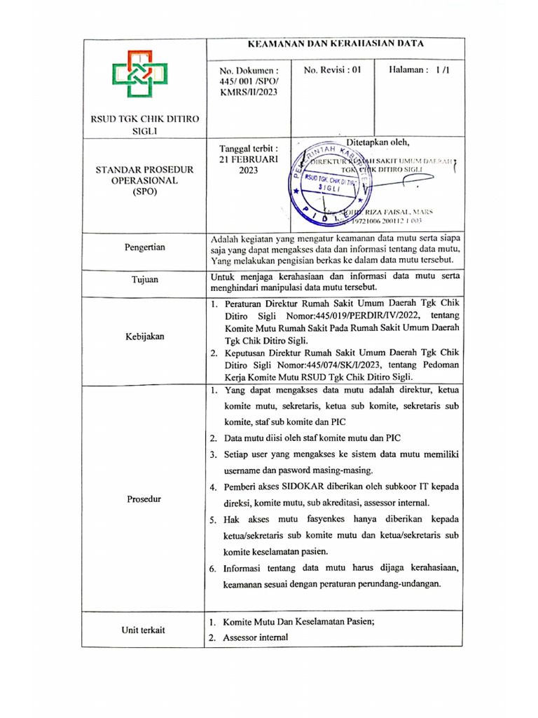 Spo Keamanan Dan Kerahasiaan Data | PDF