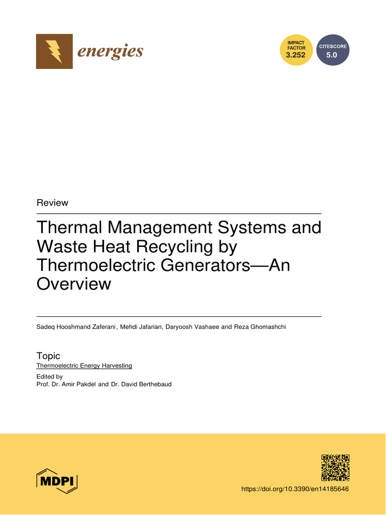 Thermal Management Systems and Waste Heat Recycling by Thermoelectric ...