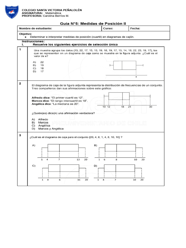 Guía N°5 - Medidas de Posición II | PDF