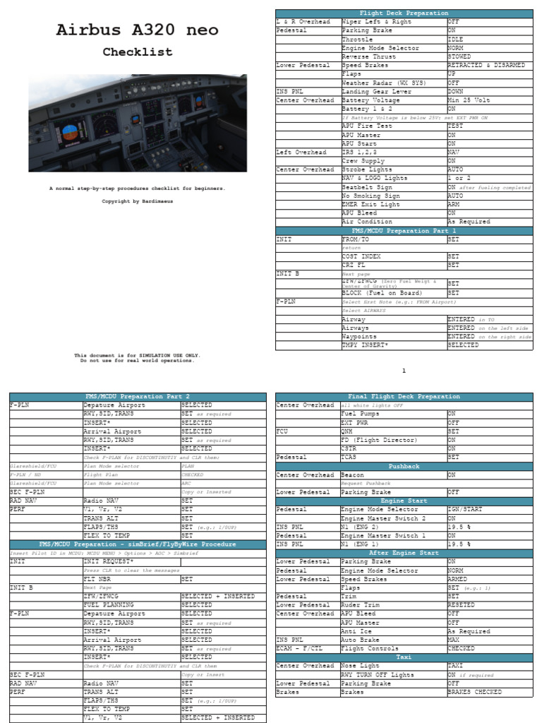 A320 Neo Flight Deck Checklist | PDF | Aviation | Transport