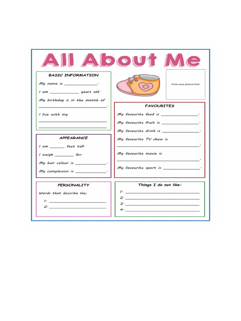 Printable English Esl All About Me Worksheetsn 3893.Jpg | PDF
