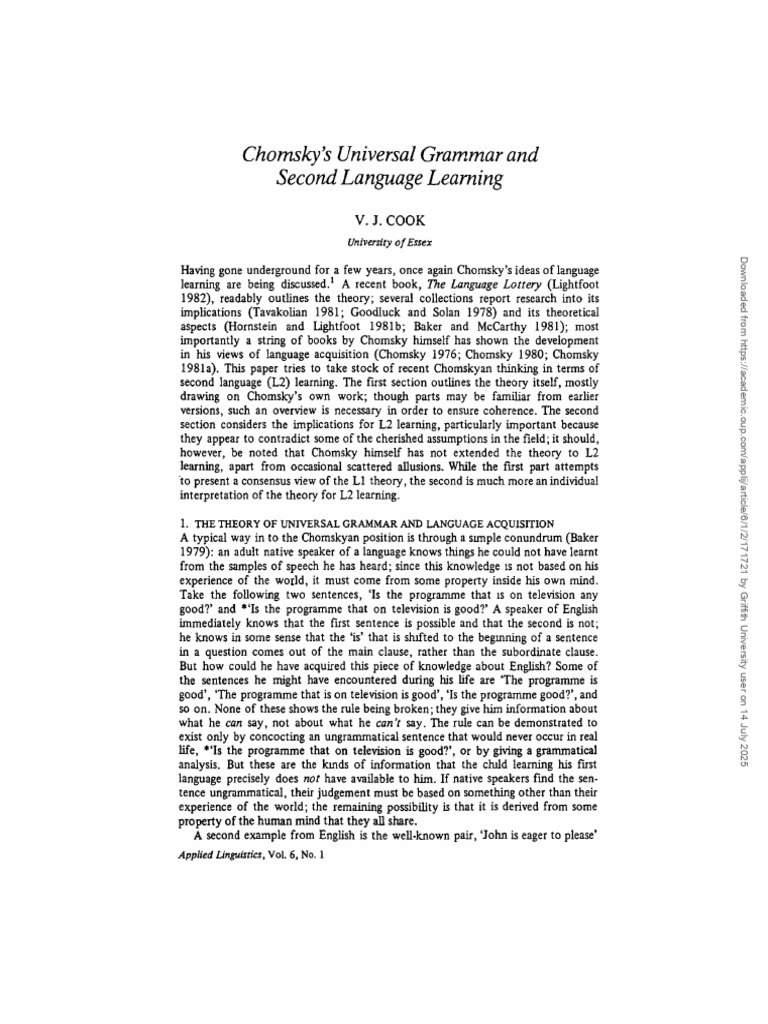 Chomsky's Universal Grammar in L2 Learning | PDF | Second Language ...