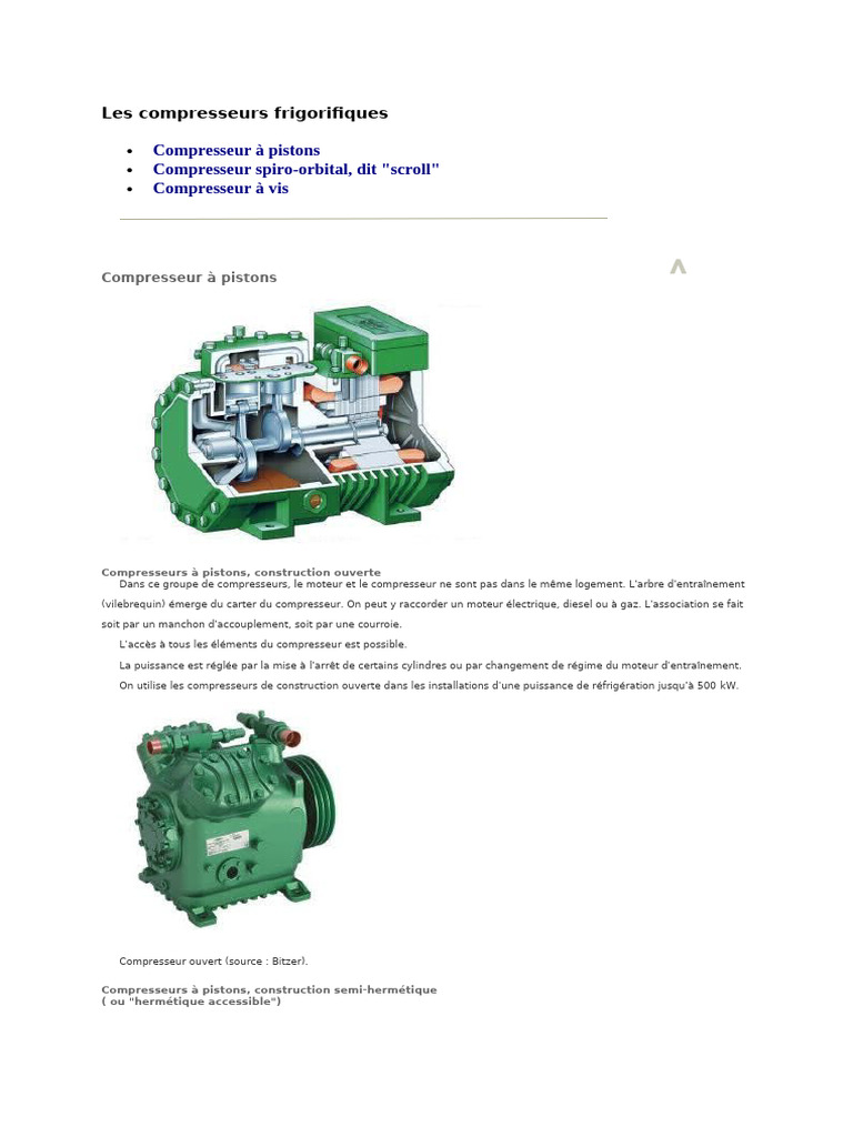 Types de compresseurs frigorifiques | PDF | Piston | Ingénierie mécanique